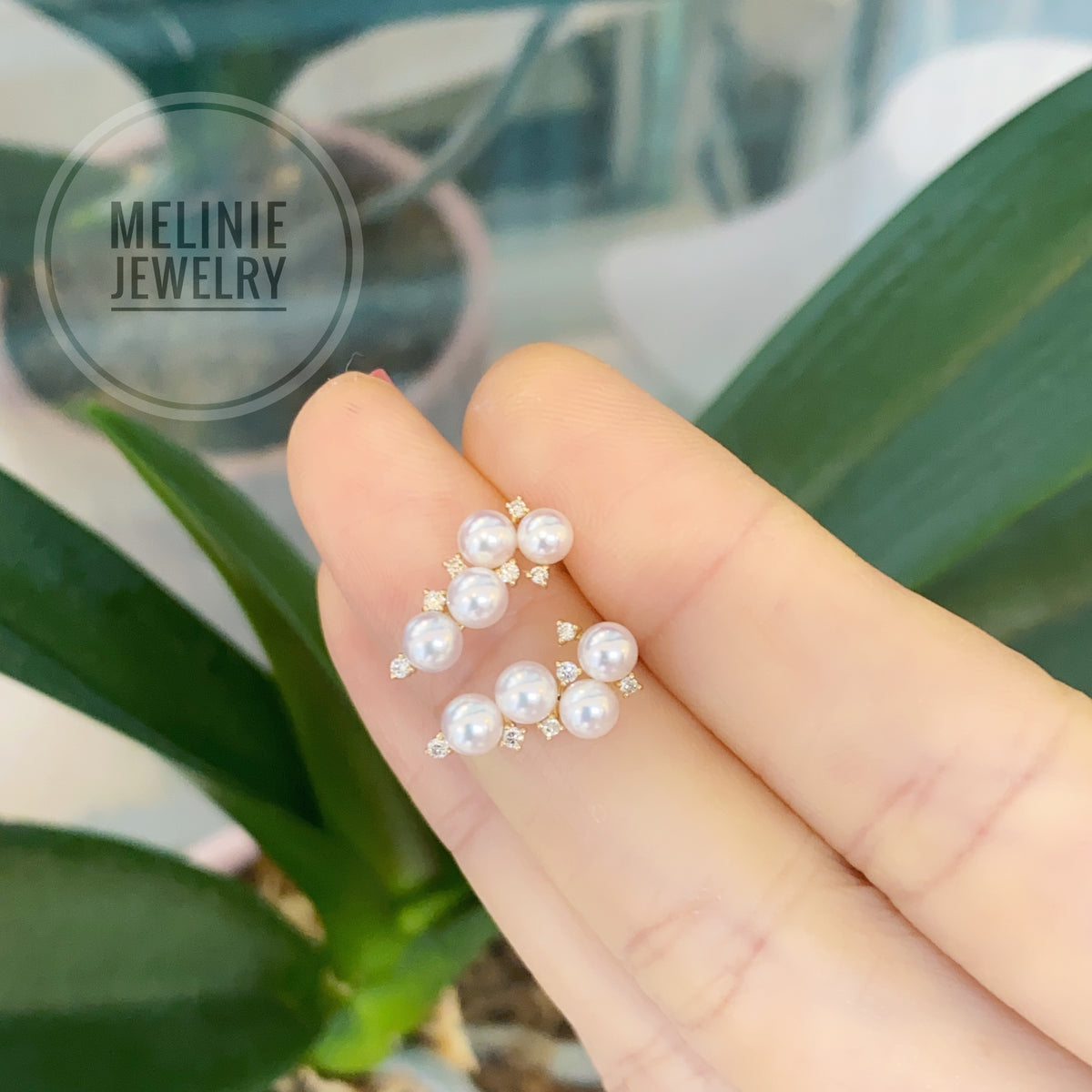 Ashlyn Baby Akoya Diamond 18K Earrings – Melinie Jewelry 美億年珠寶
